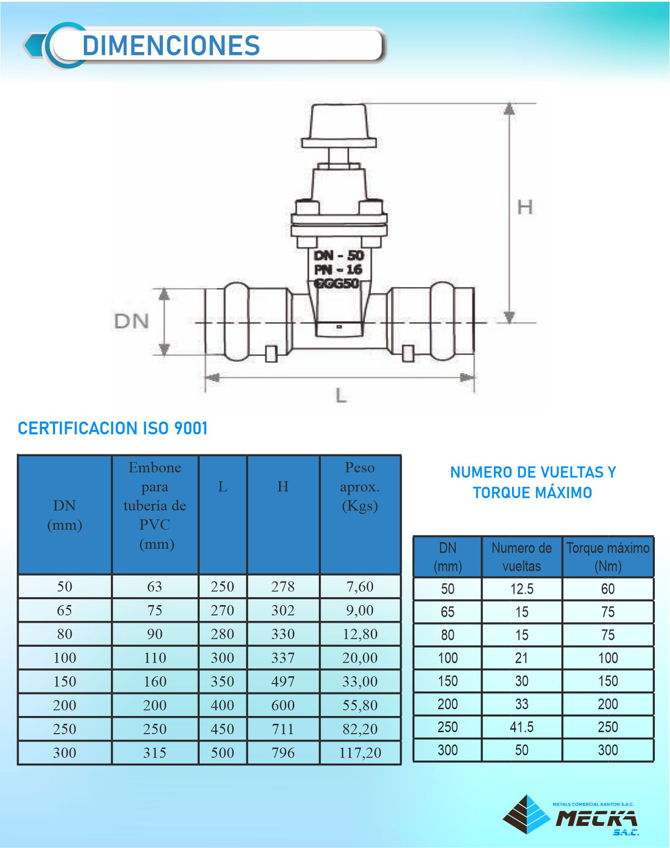 Válvula compuerta campana | MeckaSAC